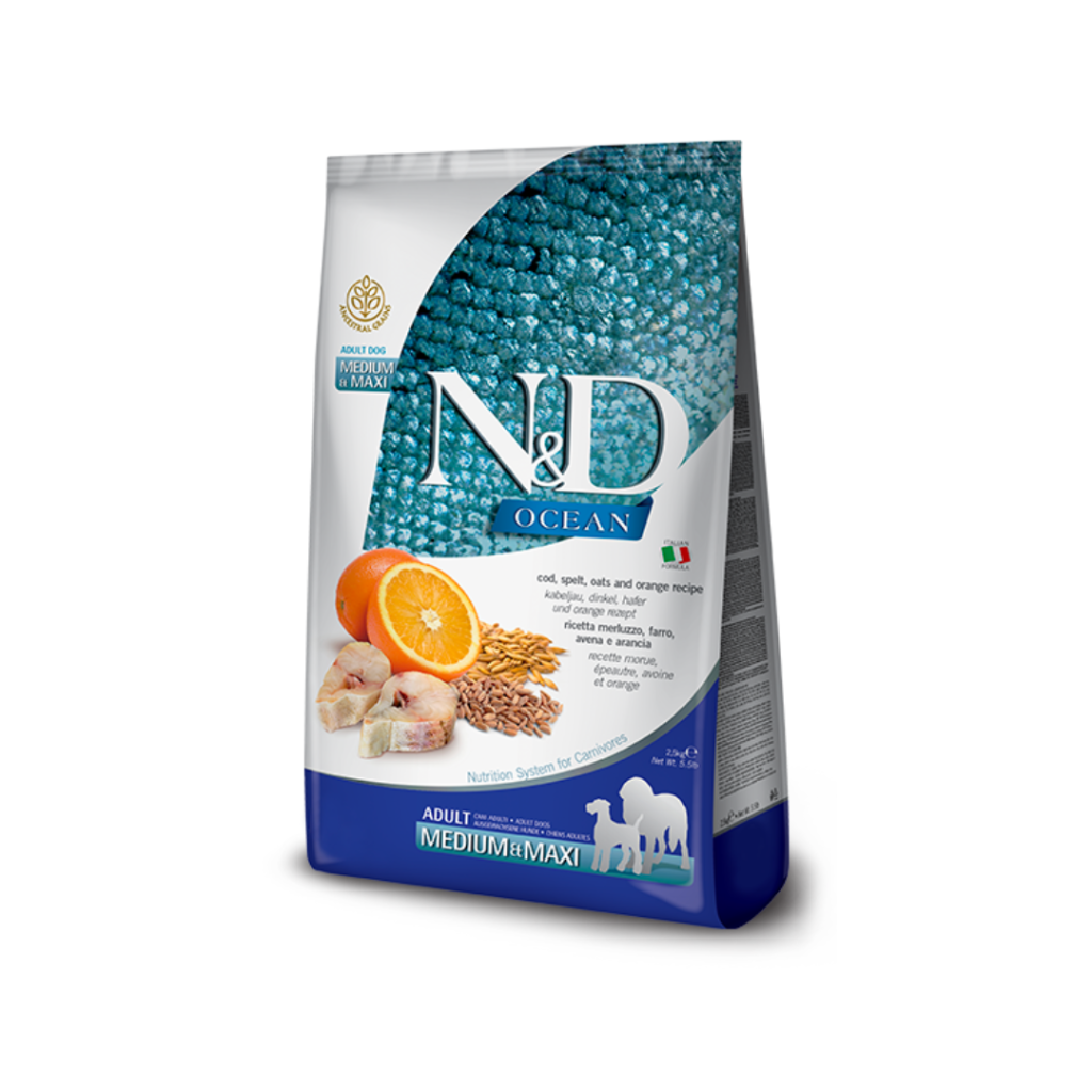 N&D Dog Ocean Cod, Spelt, Oats & Orange Adult Medium, Maxi – Sonny Pet ...